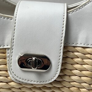 Straw Wicker Mini Purse White Faux Leather Trim Structured Bags - Etsy