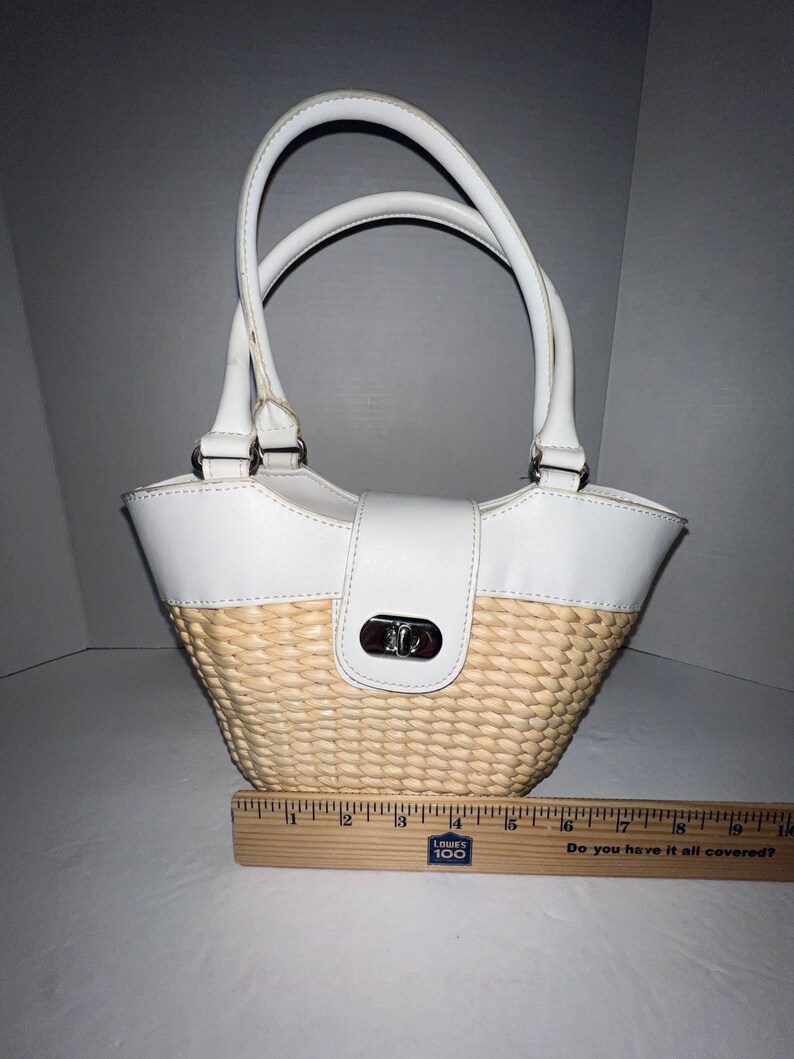Straw Wicker Mini Purse White Faux Leather Trim Structured Bags - Etsy