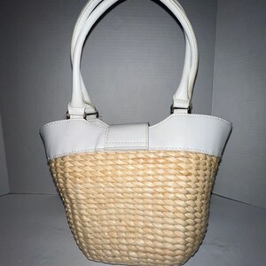 Straw Wicker Mini Purse White Faux Leather Trim Structured Bags - Etsy