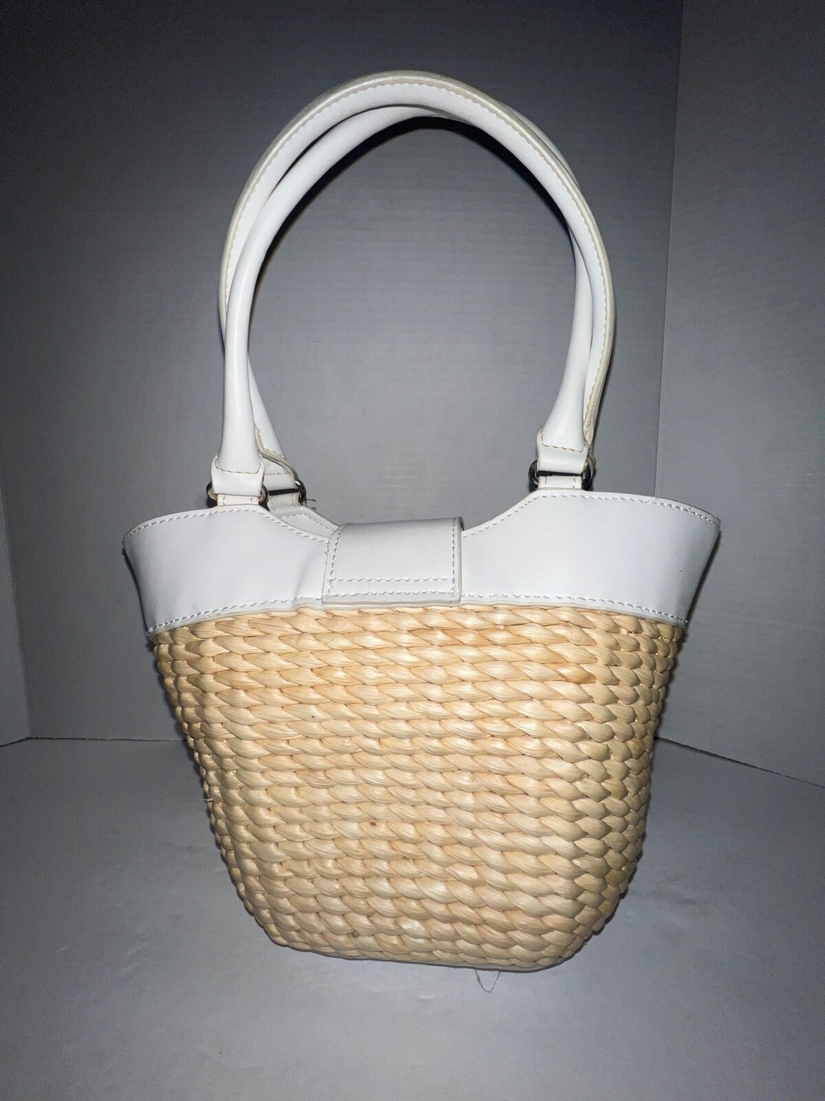 Straw Wicker Mini Purse White Faux Leather Trim Structured Bags - Etsy