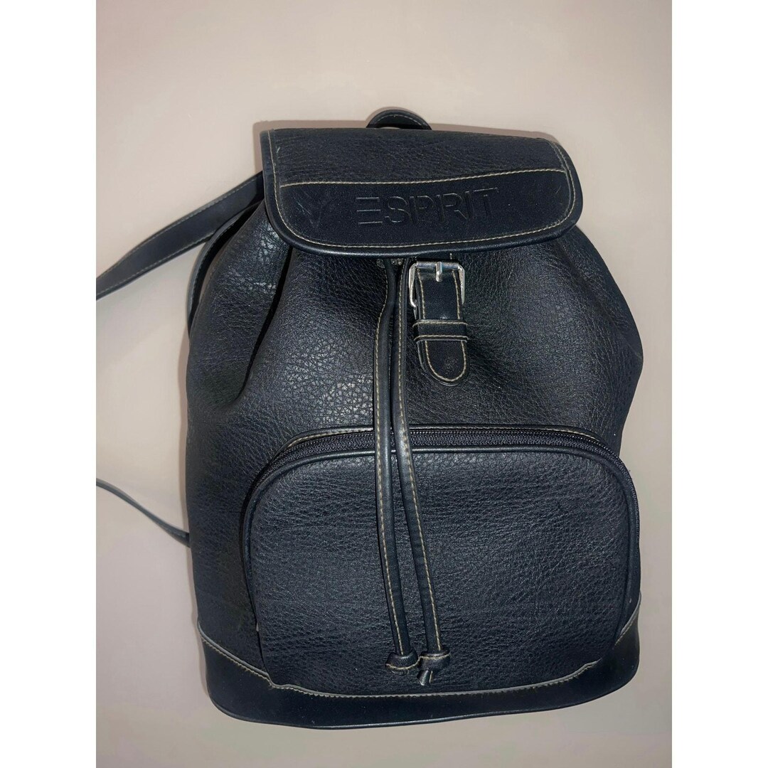 Vintage Esprit Black Faux Leather Backpack - Etsy