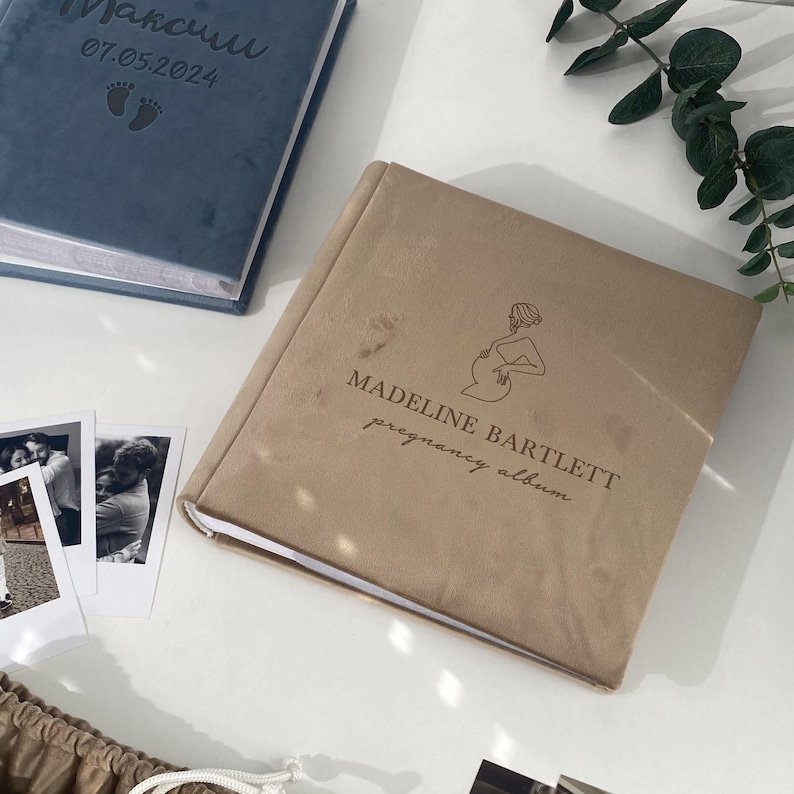 Personalized Velvet Pregnancy Photo Album: Engraved Baby Bump Keepsake ...