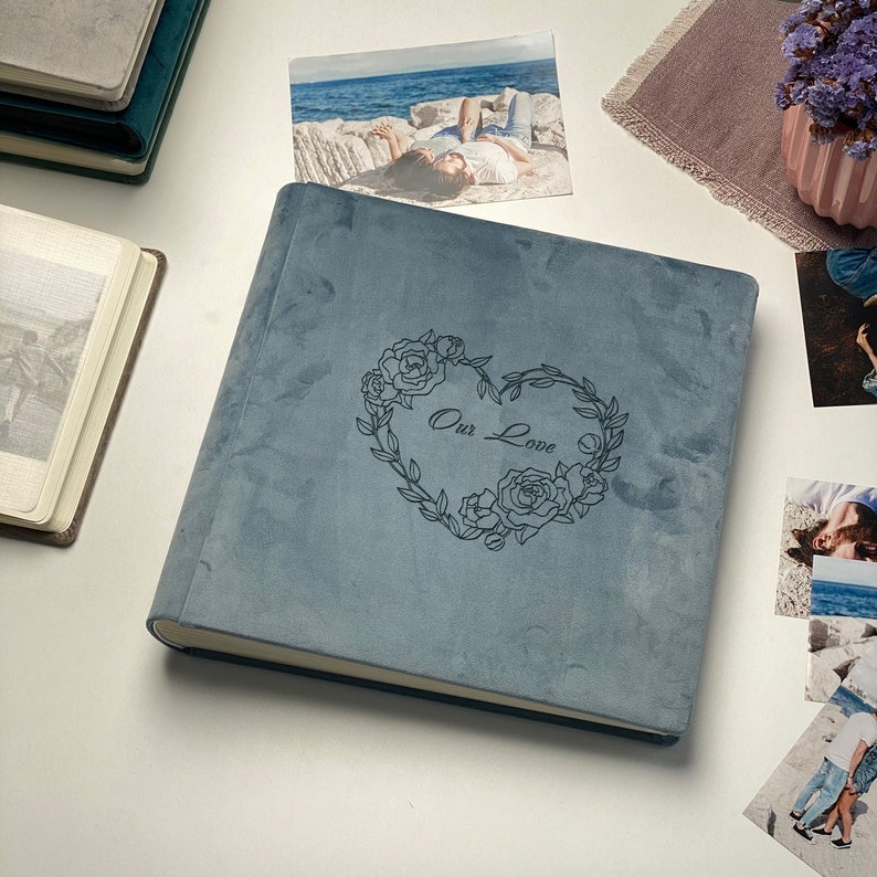 Personalized Memorial Photo Album: Navy Blue Velor Funeral Guest Book ...