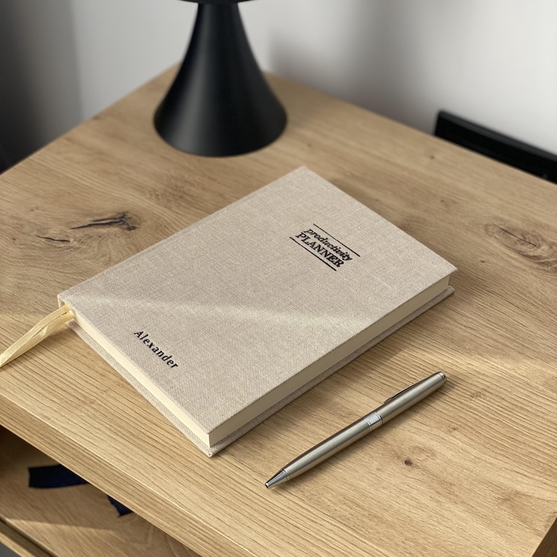 Personalized Linen Notebook: A5 Undated Daily Planner, Custom Embossed ...