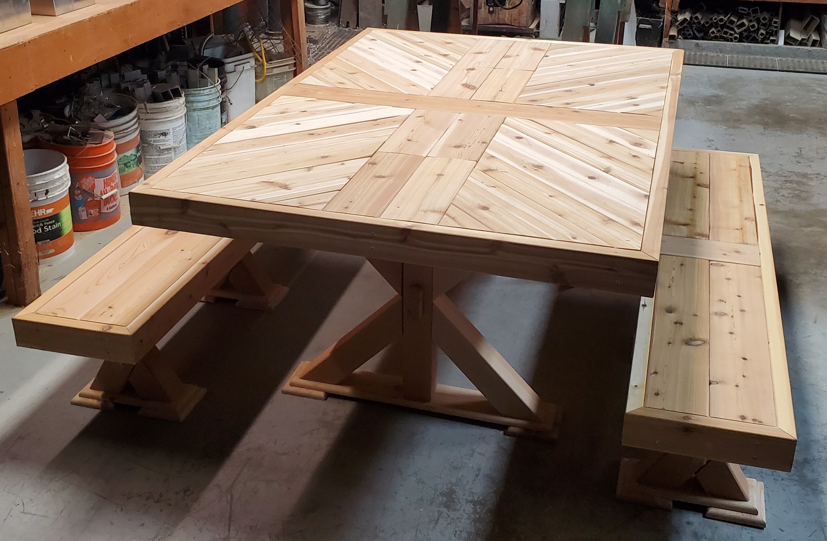 4'x6' Outdoor Patio Cedar Table With 2 Hidden Drink Wells, and 2 ...