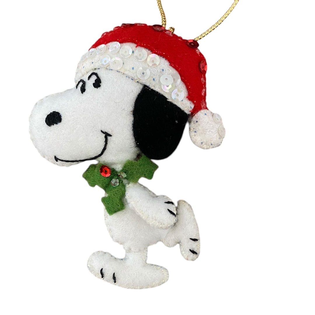 Vintage Peanuts Snoopy Dog Christmas Ornament Felt Handmade Bow Tie ...