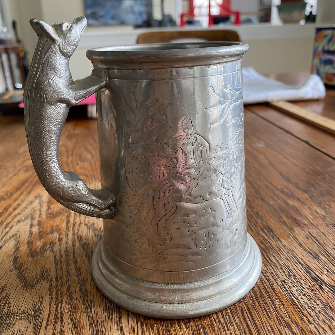 Vintage English Pewter Mug Tankard Fox Hunting Scenes Horses Dogs ...