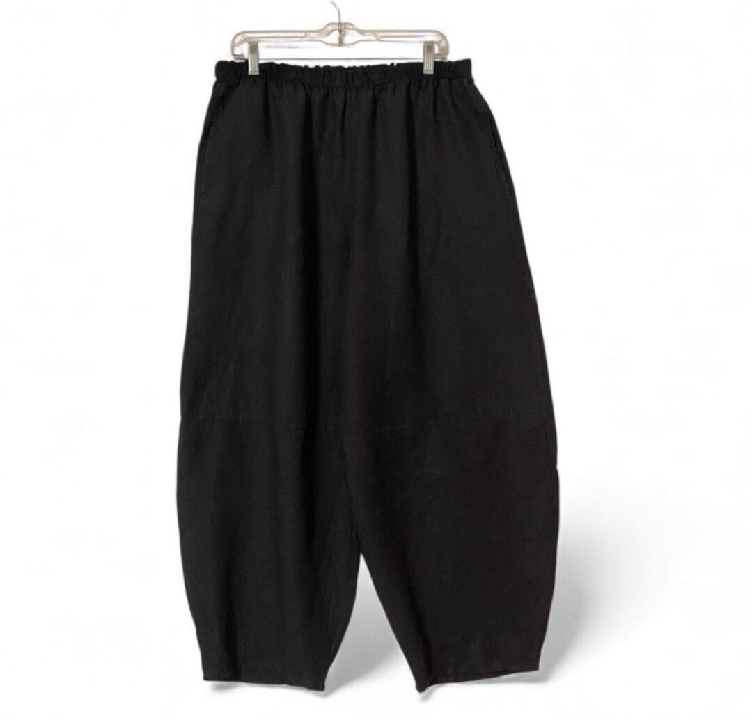 Vintage Bryn Walker Linen Wide Leg Barrel Pants Women XL Black Pull on ...