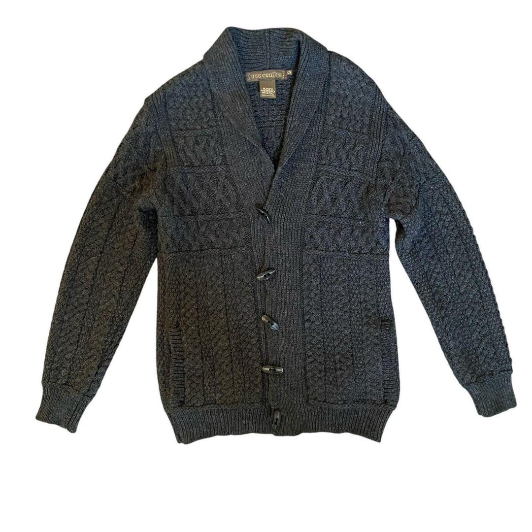 Inis Crafts Cable Knit Cardigan Women S Heather Gray Merino Wool Made ...