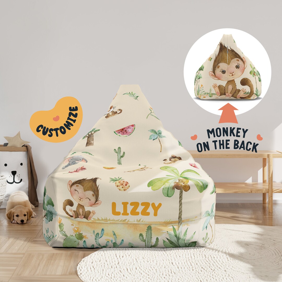Beanbag Chair Cover Kids, Large Floor Cushion Seating, Personalized ...