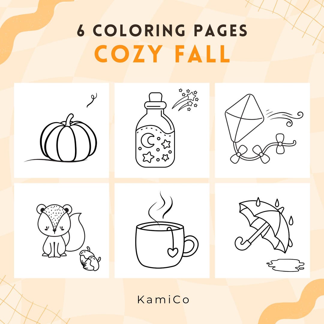Fun Cozy Fall Coloring Printable Pages | Printable Autumn Art | Pages ...