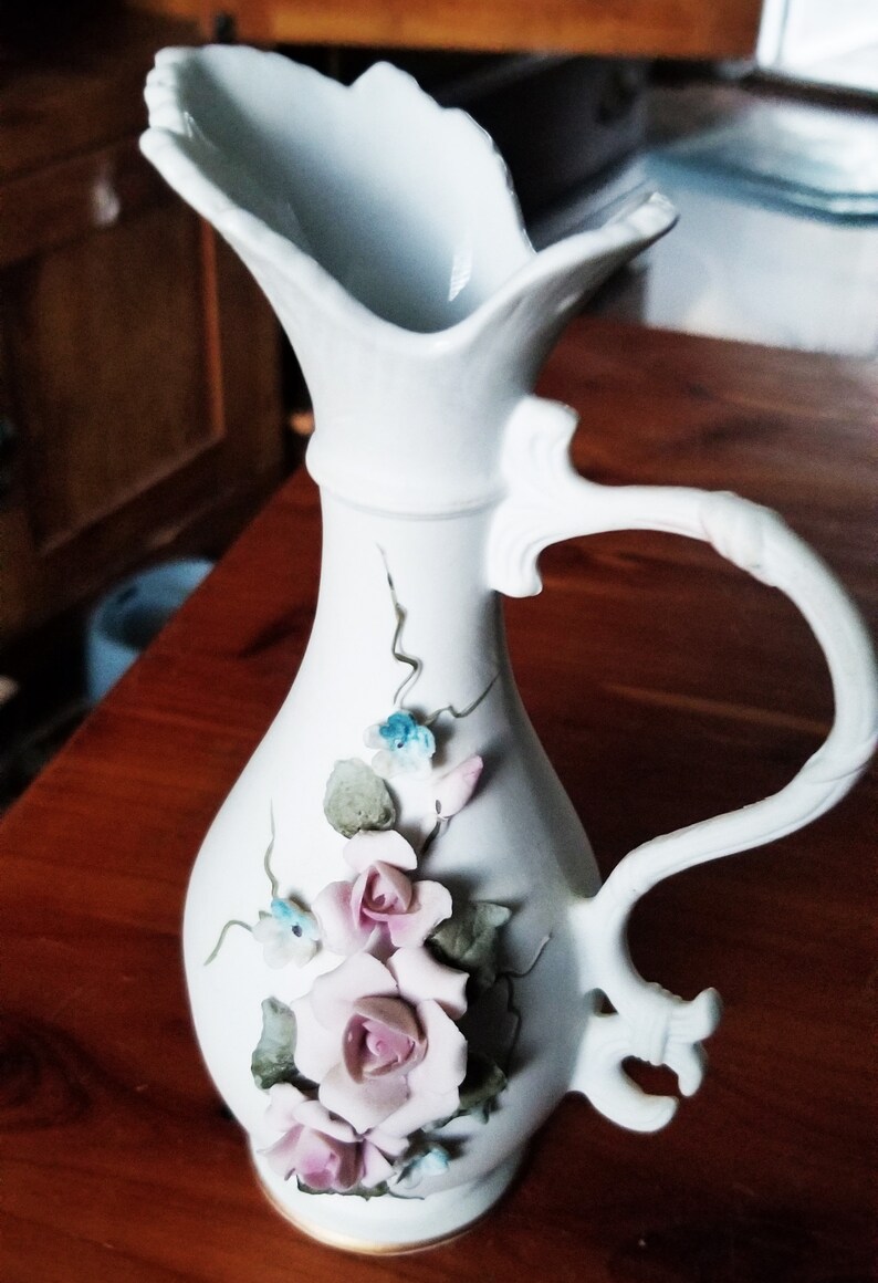 Vintage LEFTON China Water Pitcher and Bud Vase. Hand Painted. 3-D ...