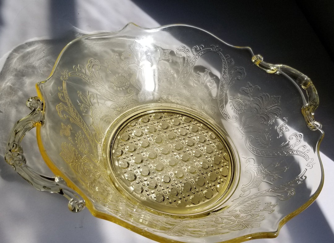 Vintage 1930s LANCASTER Glass Co. Yellow Depression Glass Double ...