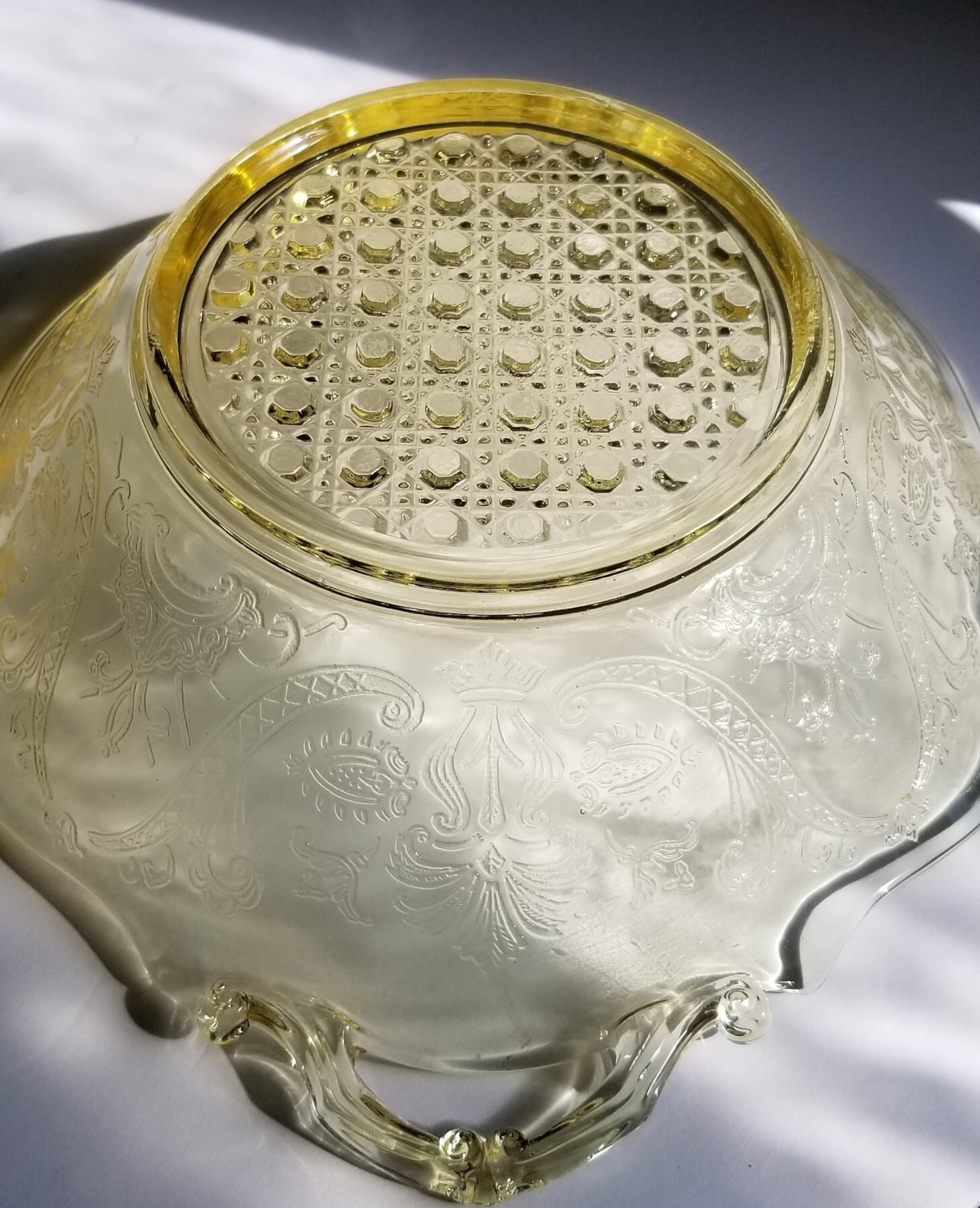 Vintage 1930s LANCASTER Glass Co. Yellow Depression Glass Double ...