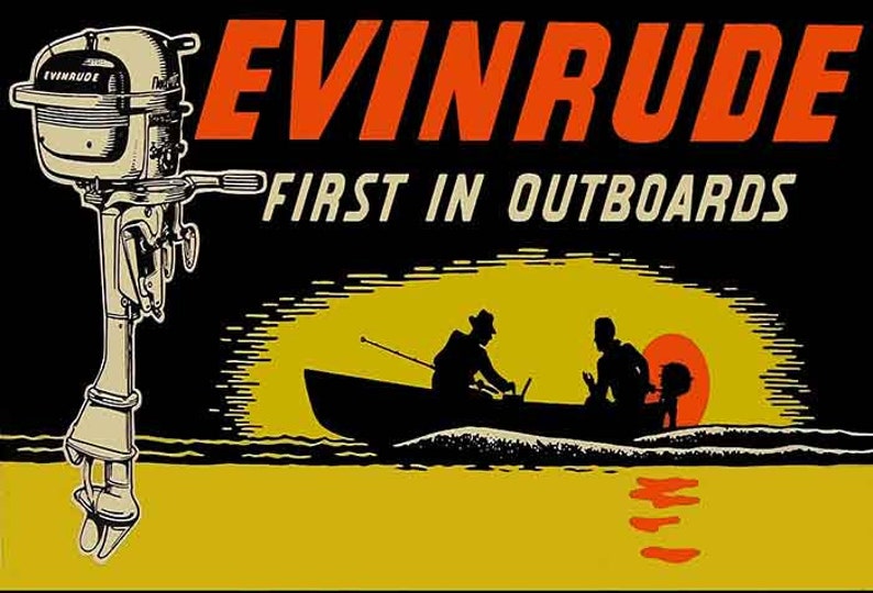 Evinrude Sign Large 24in Metal Boat Store Display Man Cave Gas Oil ...