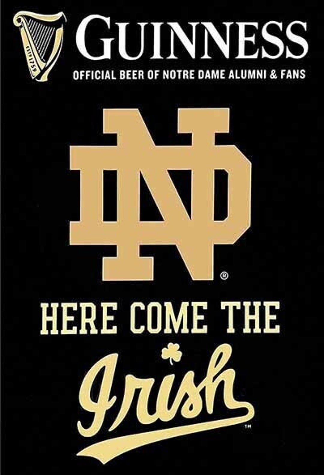 GUINNES Beer Large 24in Metal Sign Notre Dame Fighting Irish Football ...