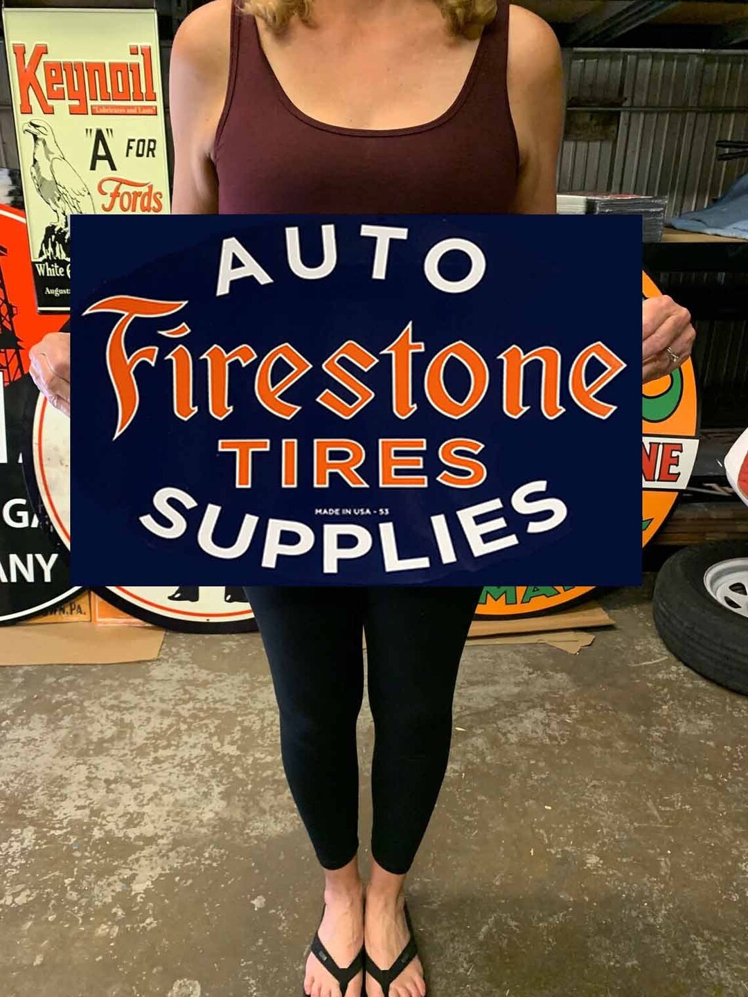 FIRESTONE Sign Tire Dealer Sign 32in Large 1940s-50s Style Service Sign ...