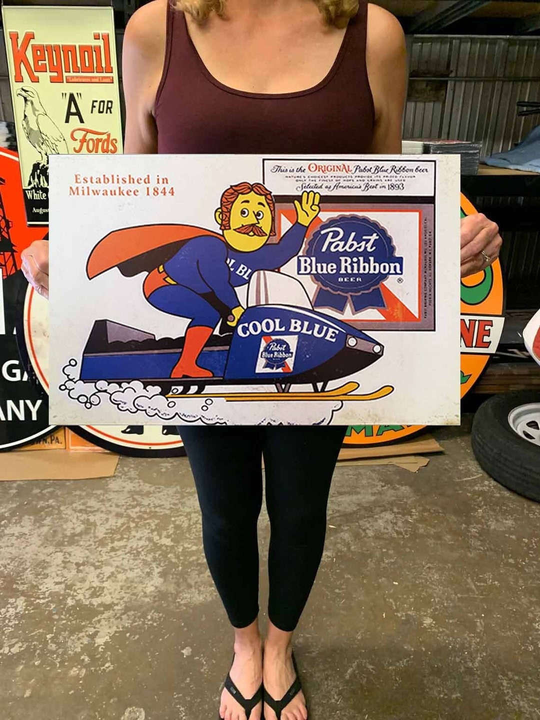 VINTAGE Style Retro Pabst Blue Ribbon Beer Snowmobile Cabin Metal Sign ...