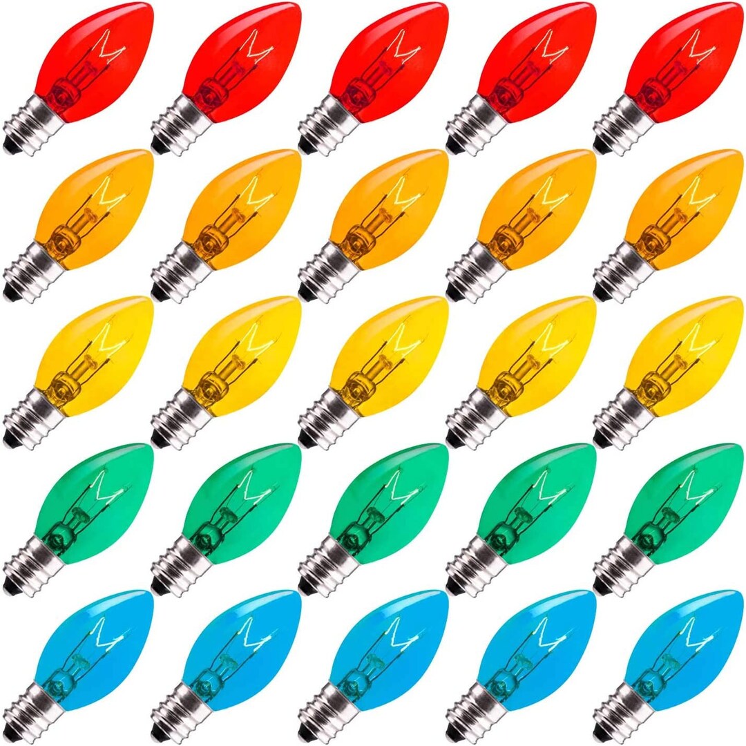 50 Pack C7 Christmas Replacement Bulbs C7 Clear Incandescent Bulbs For