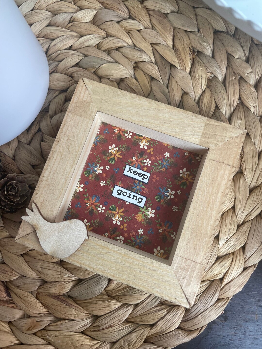 Little Birdie Motivational Shadow Box 4x4. Burgundy Floral Print ...