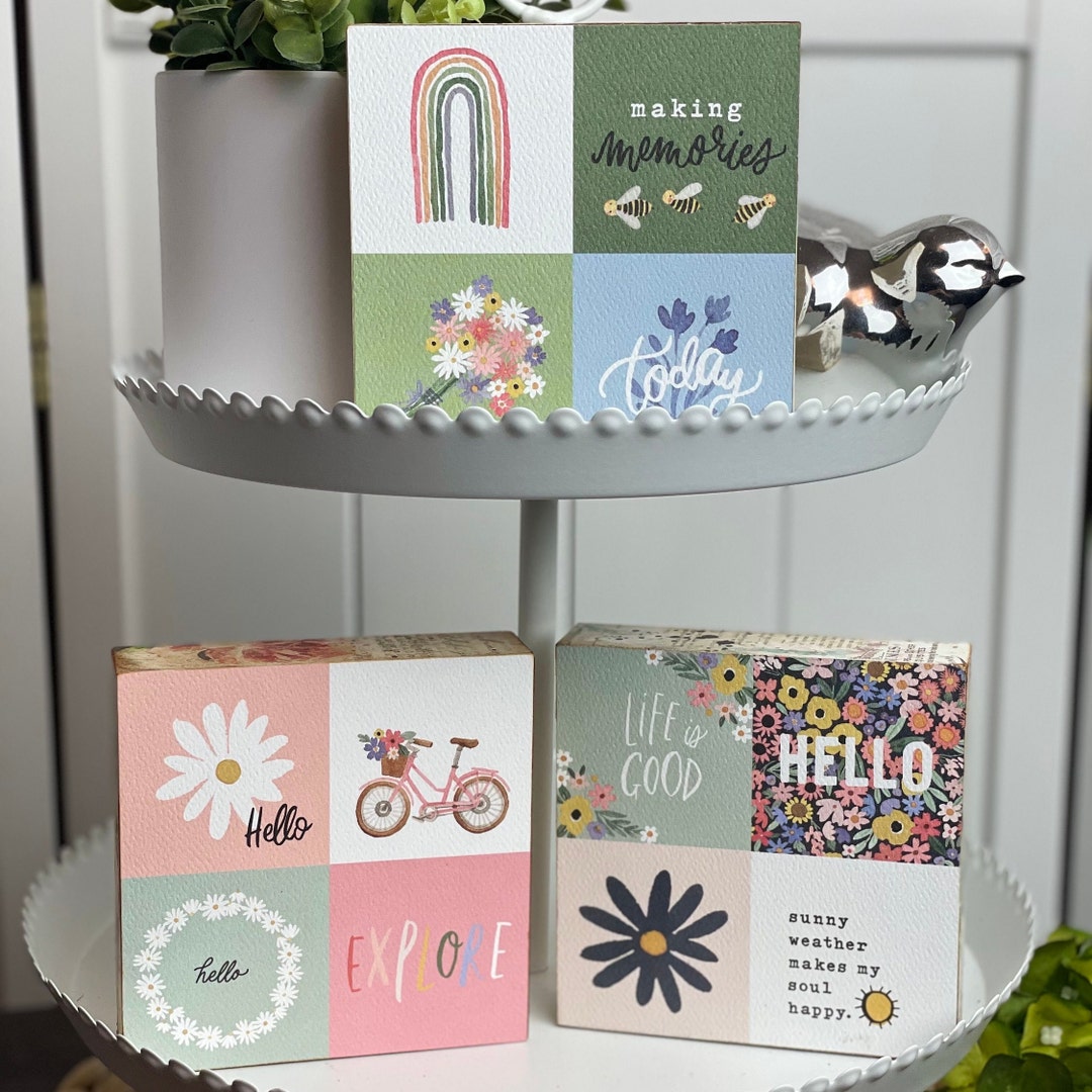 Four Square Whimsical MDF Blocks 4x4. Colorful Shelf Sitter ...