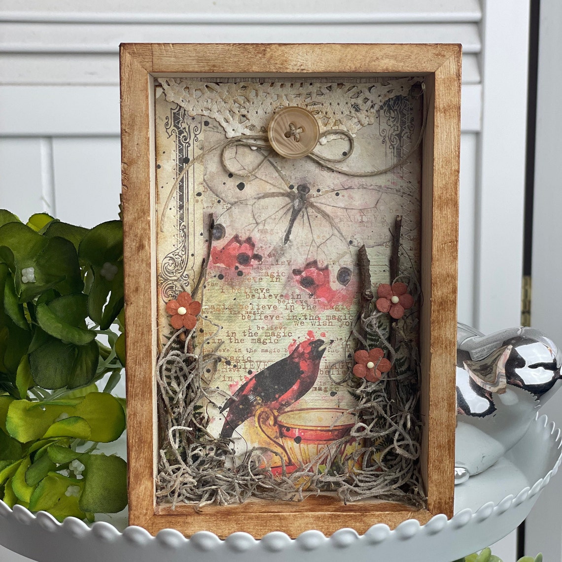 Red Bird & the Teacup 4x6 Diorama Shadow Box. Nature Inspired. Woodland ...