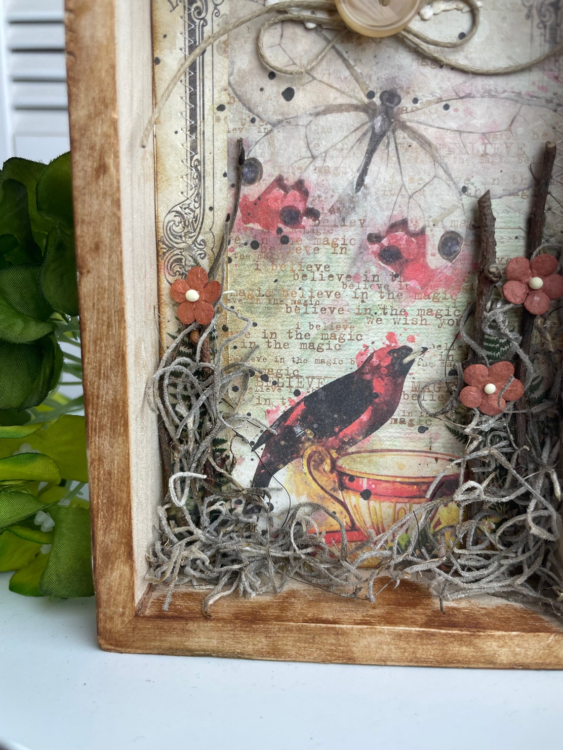 Red Bird & the Teacup 4x6 Diorama Shadow Box. Nature Inspired. Woodland ...