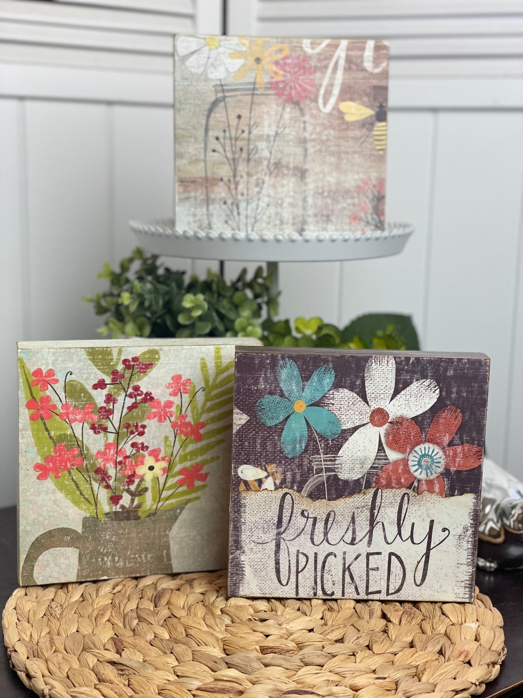 Freshly Picked Wood Signs 6x6 Flower Market Signs. Weathered Flower ...