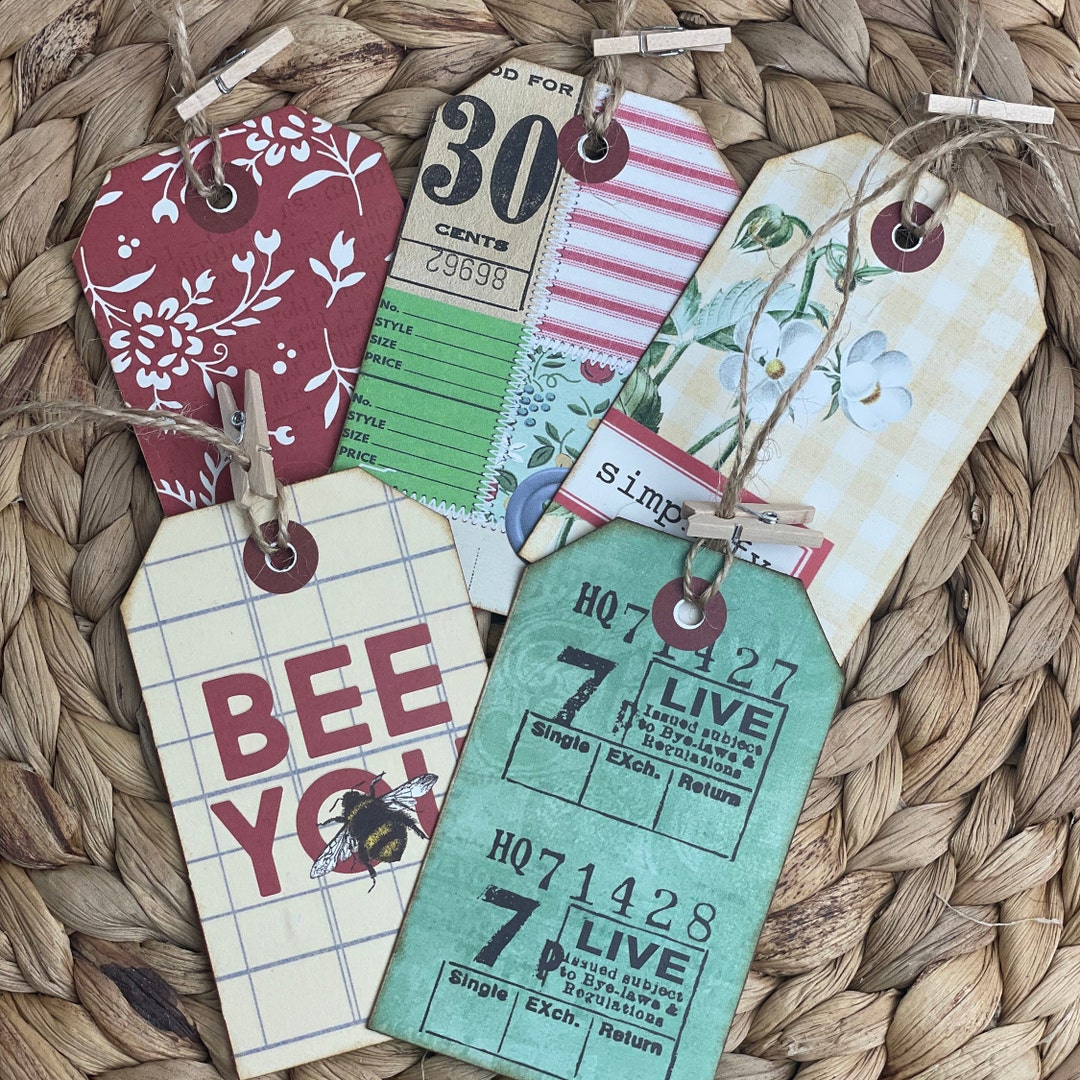 Bee You, Vintage Fields Reversible Gift Tags. Set of 5 (2.5x4"). Rustic ...