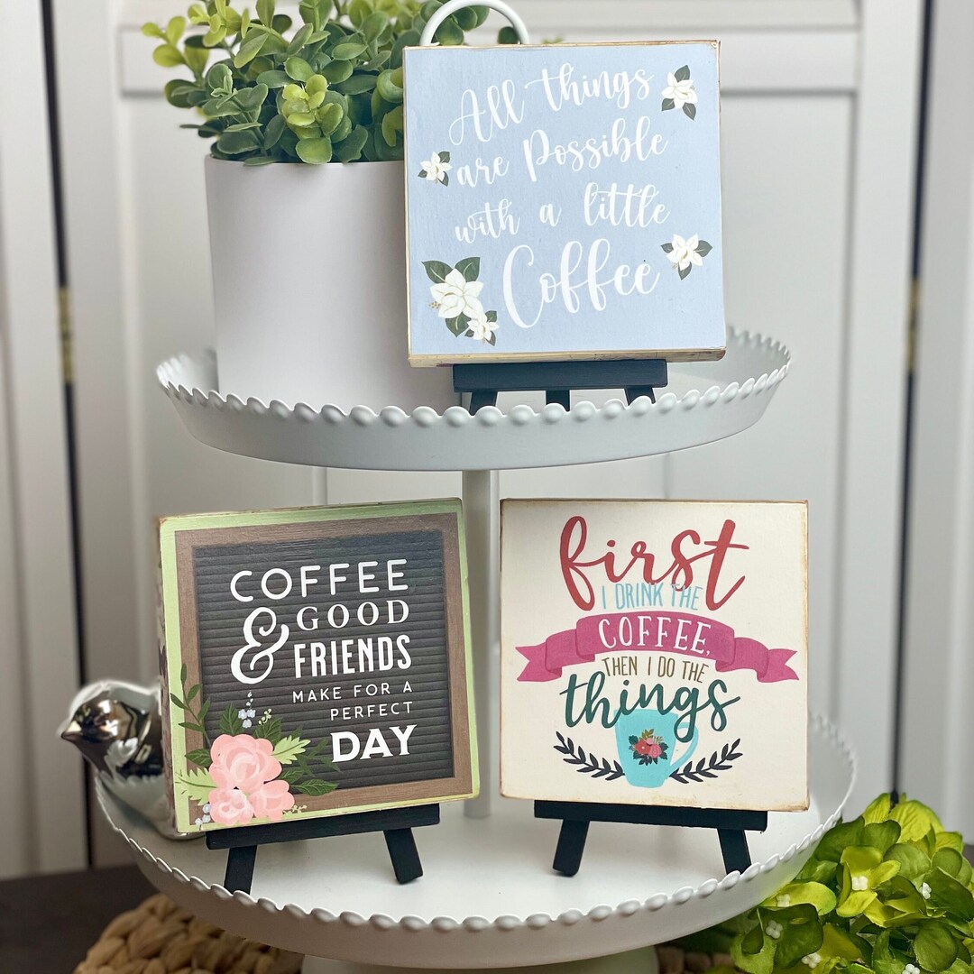 Coffee Themed Shelf Sitters With Easels 4x4. Coffee Bar Decor. Desk ...