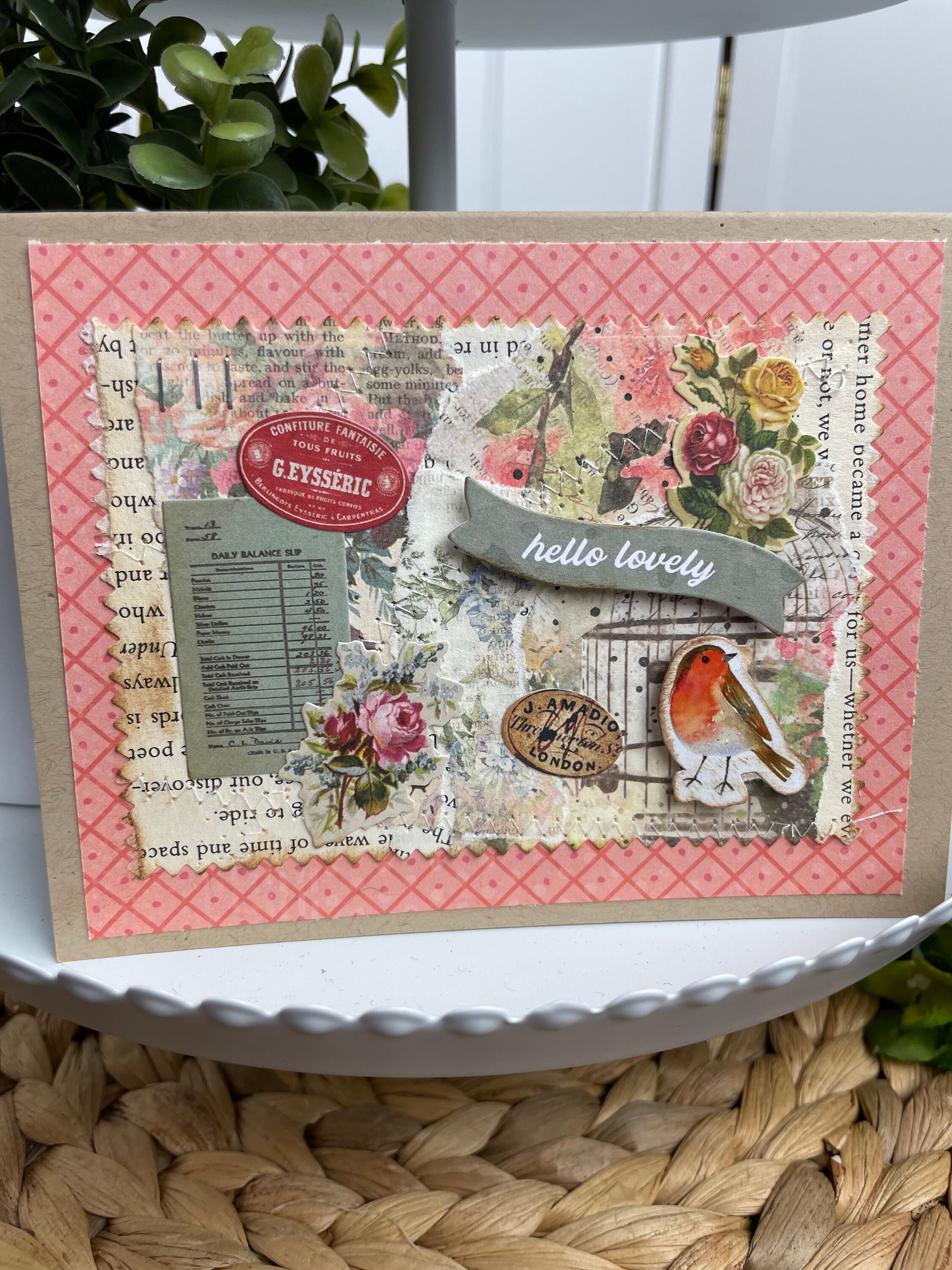 Hello Lovely, Handmade Collage Card. Blank Note Cards. Greeting Cards ...