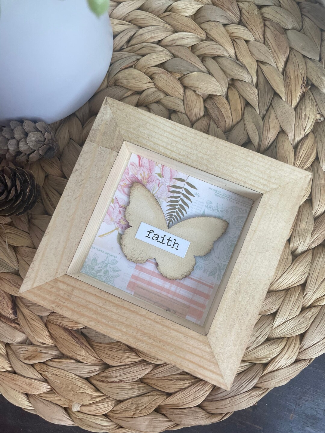 Butterfly faith Shadow Box Sign 4x4. Mixed Media Background. Shelf ...