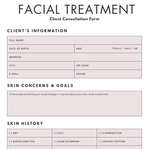 Client Intake Form With Logo facial Spa/spa/saloon - Etsy