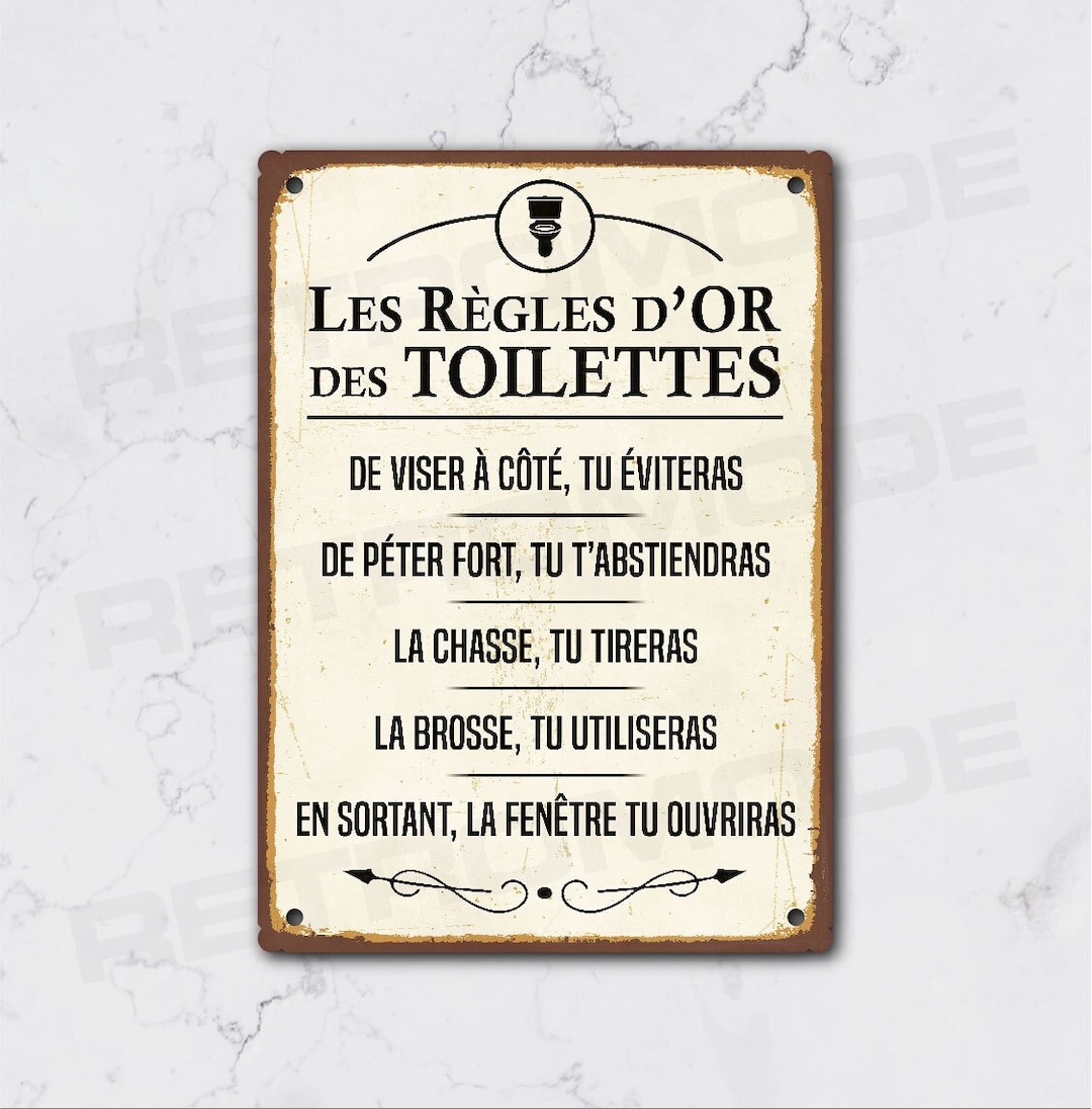 Plaque métal vintage règles d'or des toilettes, décoration murale avec ...