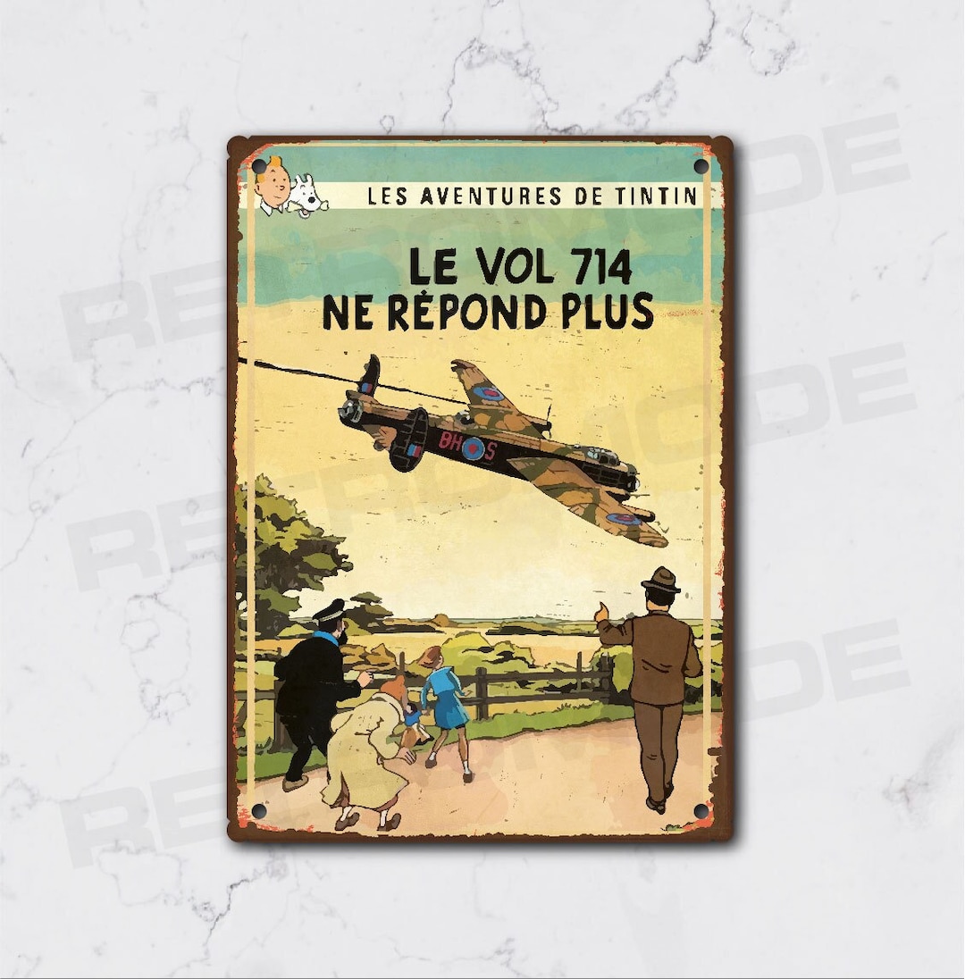 Vintage Tintin Metal Sign, "flight 714 is No Longer Responding ...