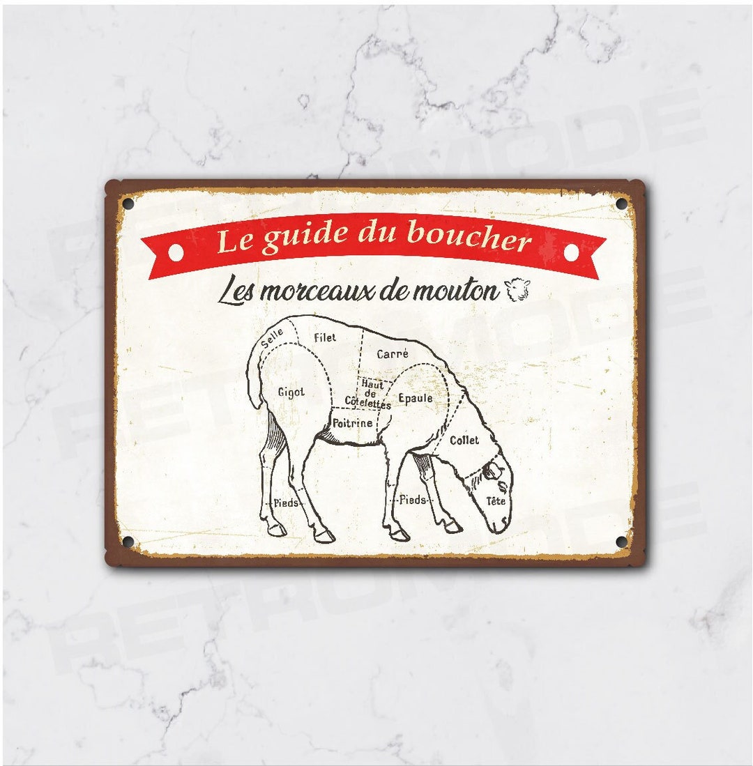 Butcher Shop Sign, Butcher's Guide Sign, Vintage Metal Butcher Shop ...