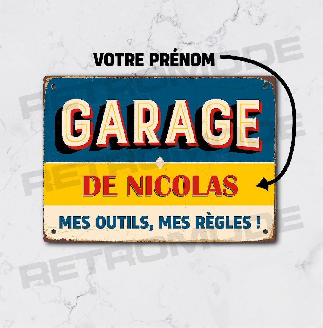 Plaque métal garage personnalisé, cadeau pour fan de voiture, pancarte d'atelier vintage ...