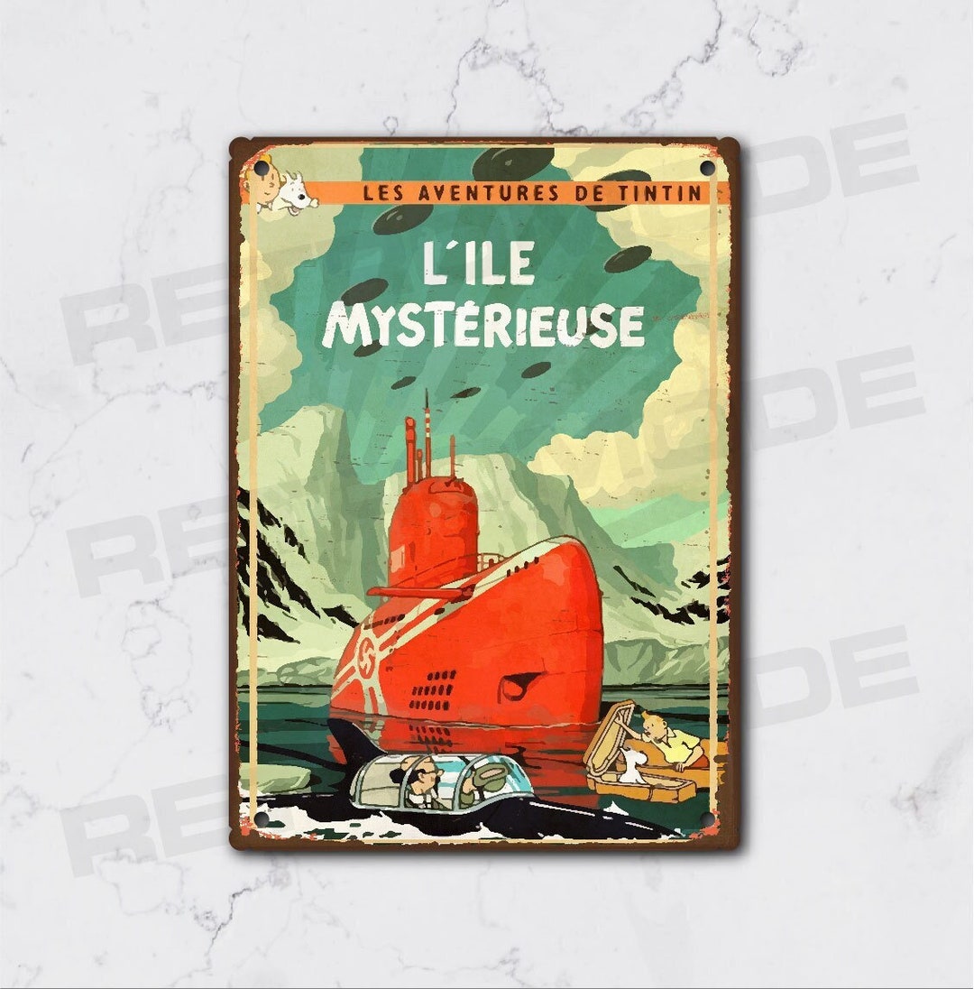 Vintage Tintin Metal Sign, "the Mysterious Island" Decoration, Cartoon ...
