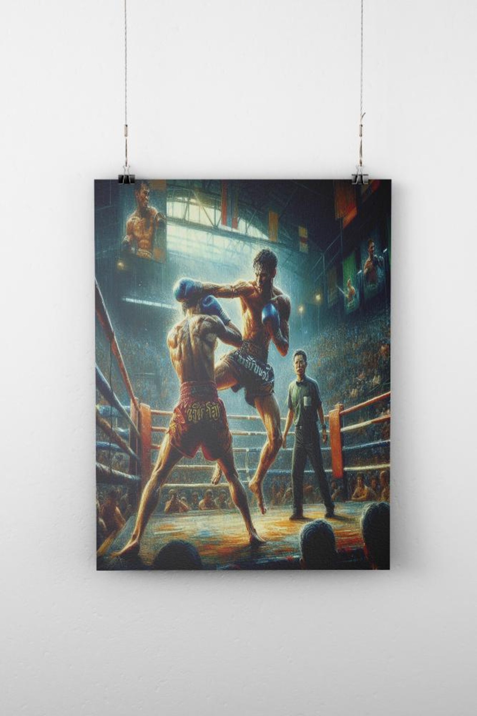 Digital Painting of Thai Boxing in a Boxing Ring, Grease Painting Style ...