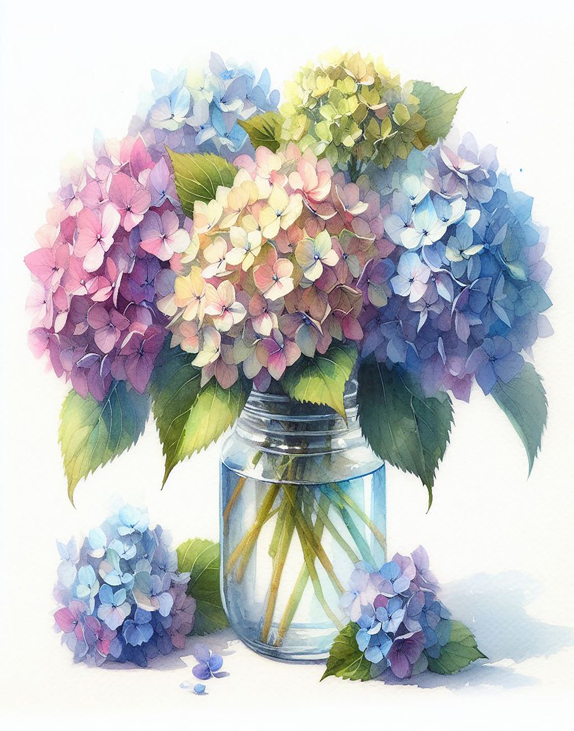 Watercolor Hydrangea Flower Print, Floral Clipart (digital Download) - Etsy
