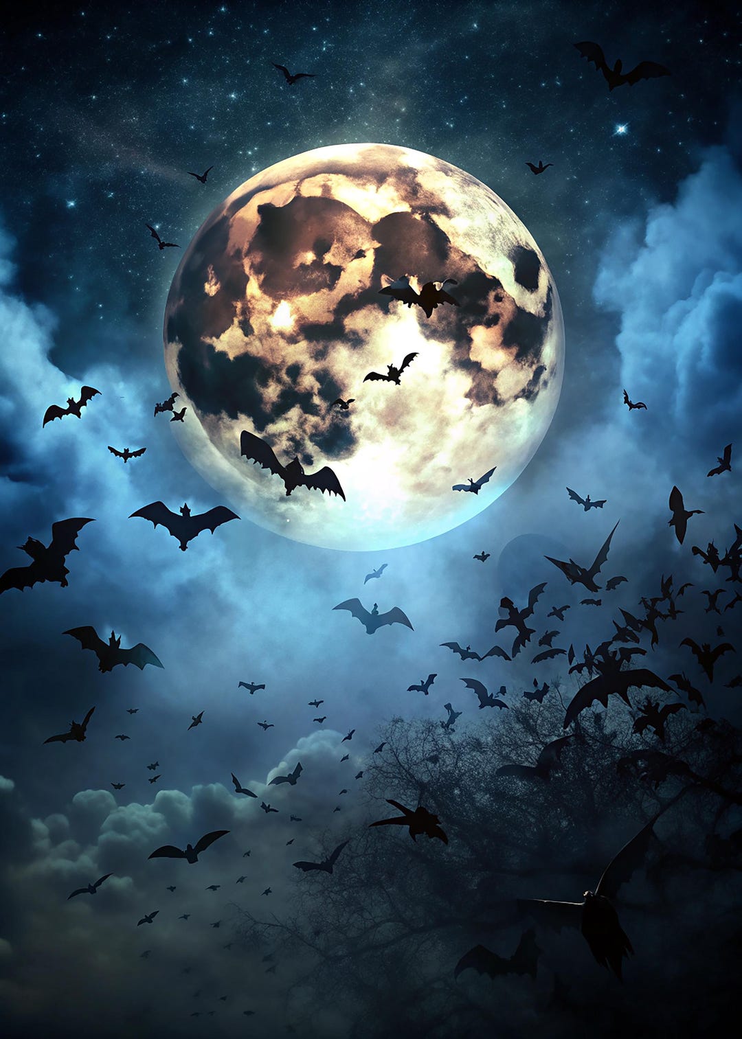 Set 5 Halloween Bat Clipart Set, Spooky Full Moon , Gothic Wall Decor ...