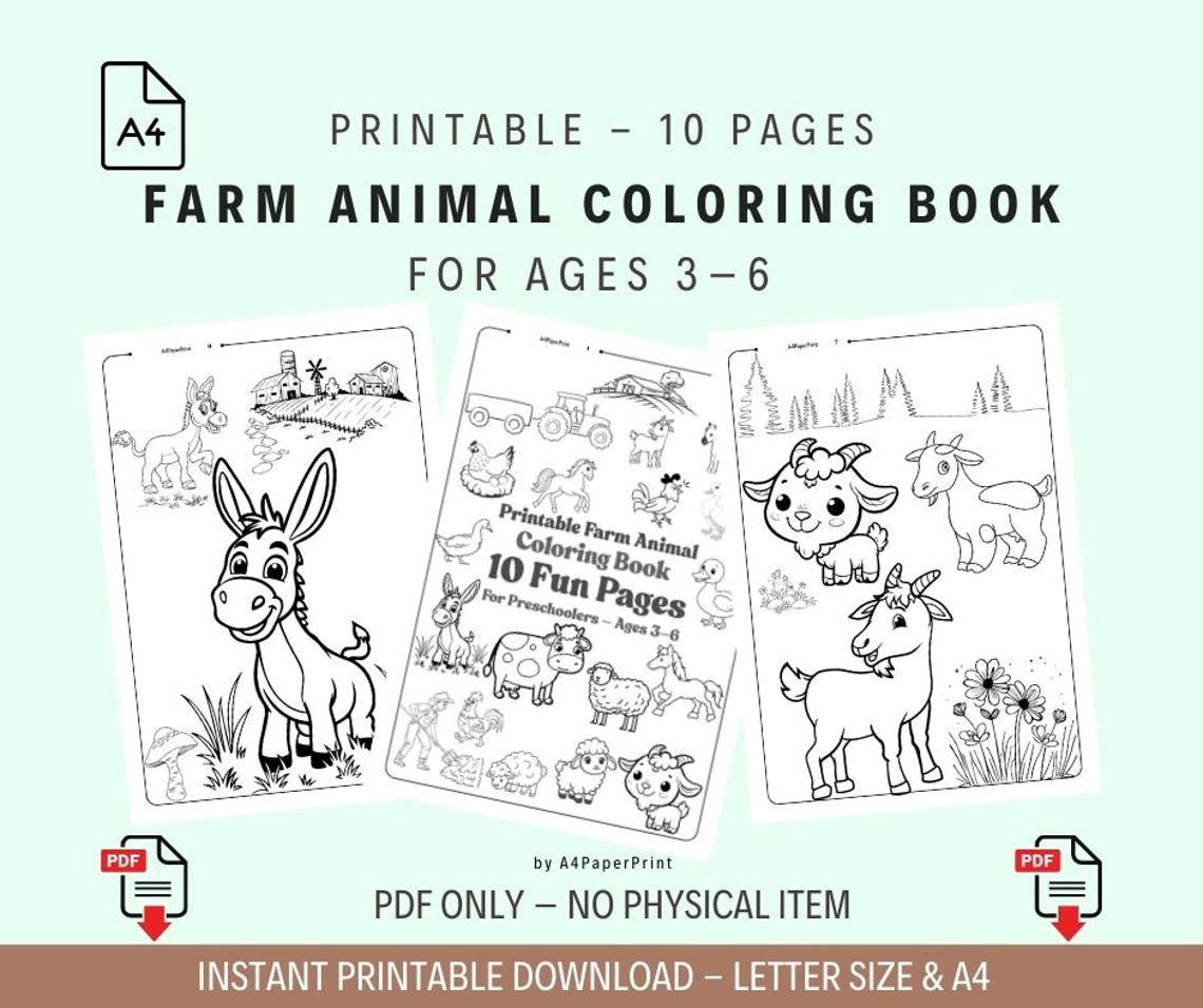 Farm Animal Coloring Pages for Kids | Printable Coloring Book for Ages ...