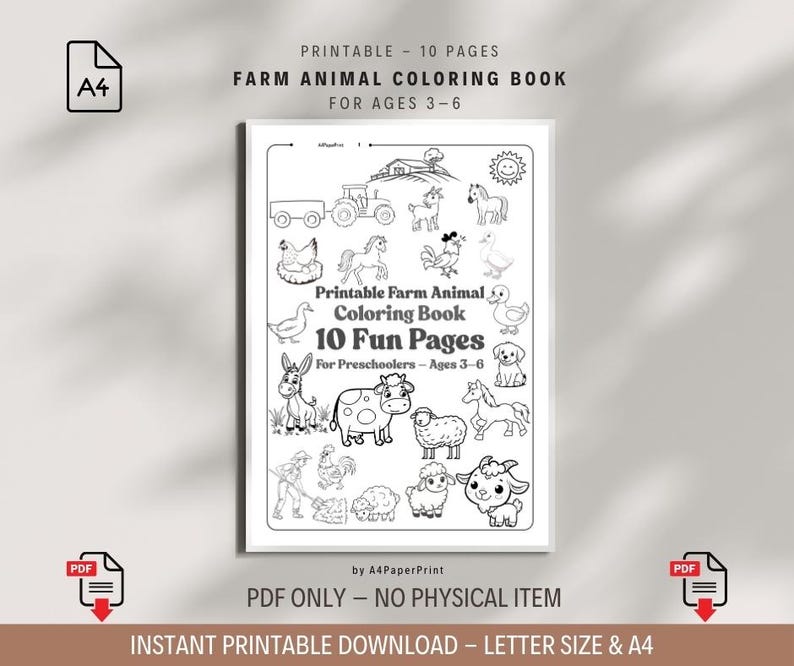 Farm Animal Coloring Pages for Kids | Printable Coloring Book for Ages ...