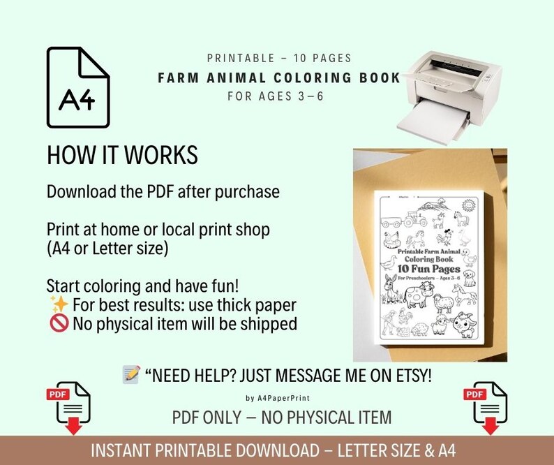 Farm Animal Coloring Pages for Kids | Printable Coloring Book for Ages ...