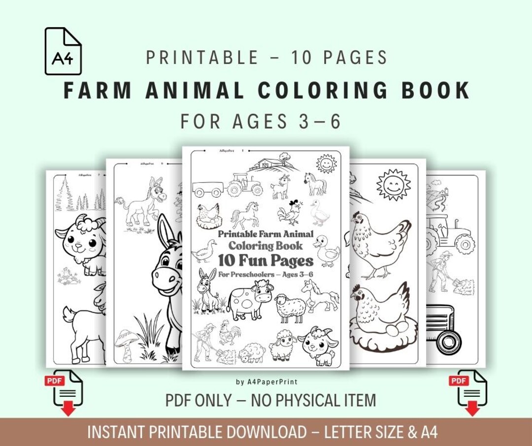 Farm Animal Coloring Pages for Kids | Printable Coloring Book for Ages ...