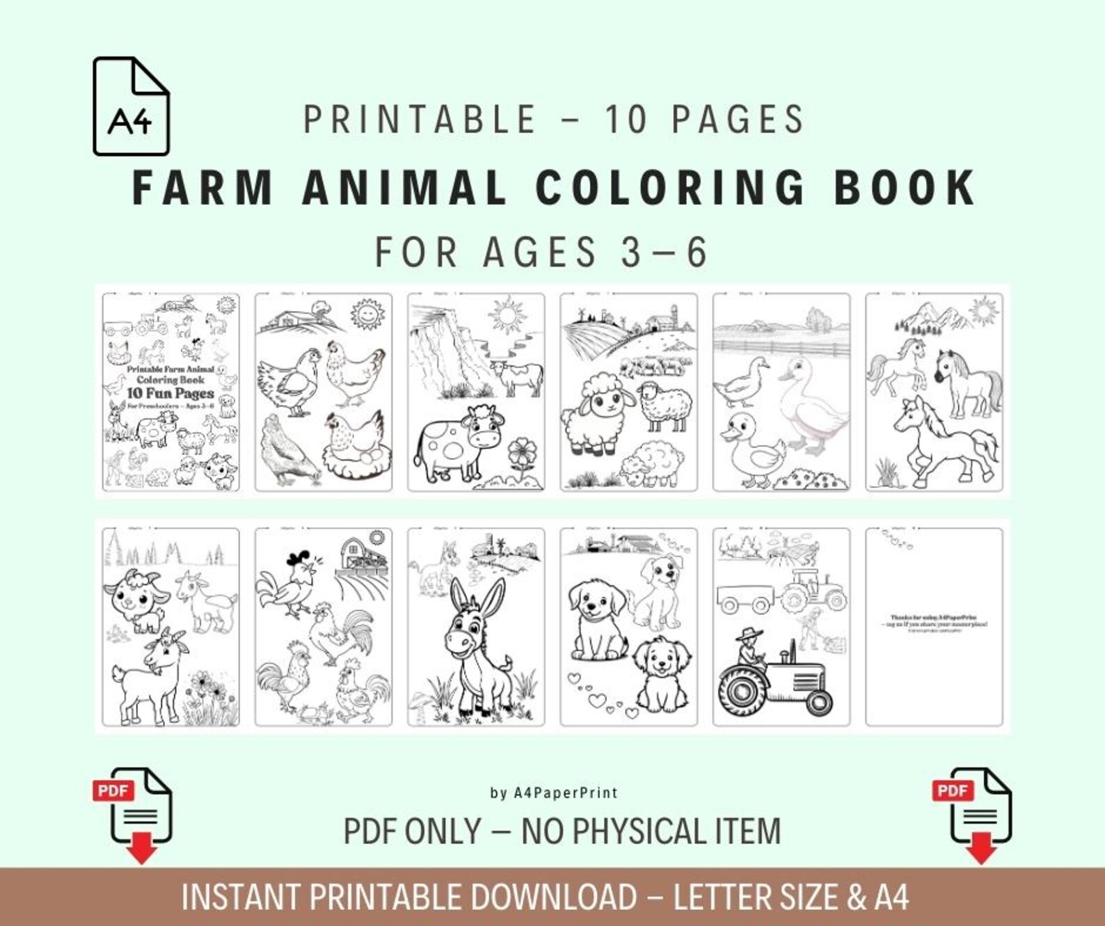 Farm Animal Coloring Pages for Kids | Printable Coloring Book for Ages ...