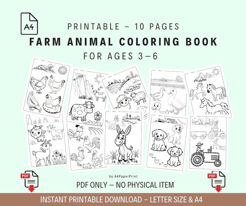 Farm Animal Coloring Pages for Kids | Printable Coloring Book for Ages ...