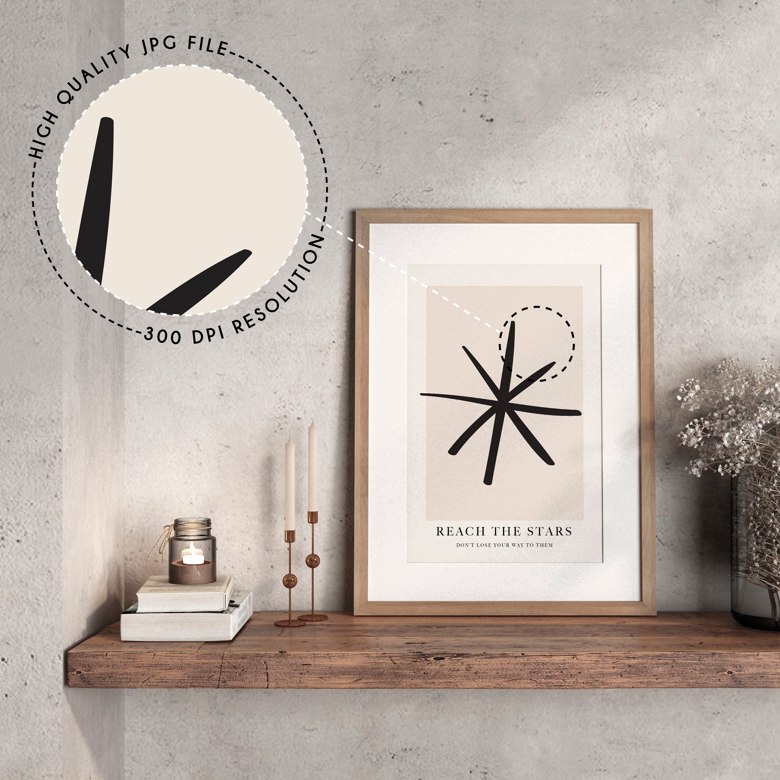 Reach the Stars Quote Wall Art, Motivational Poster Wall Art, Neutral ...
