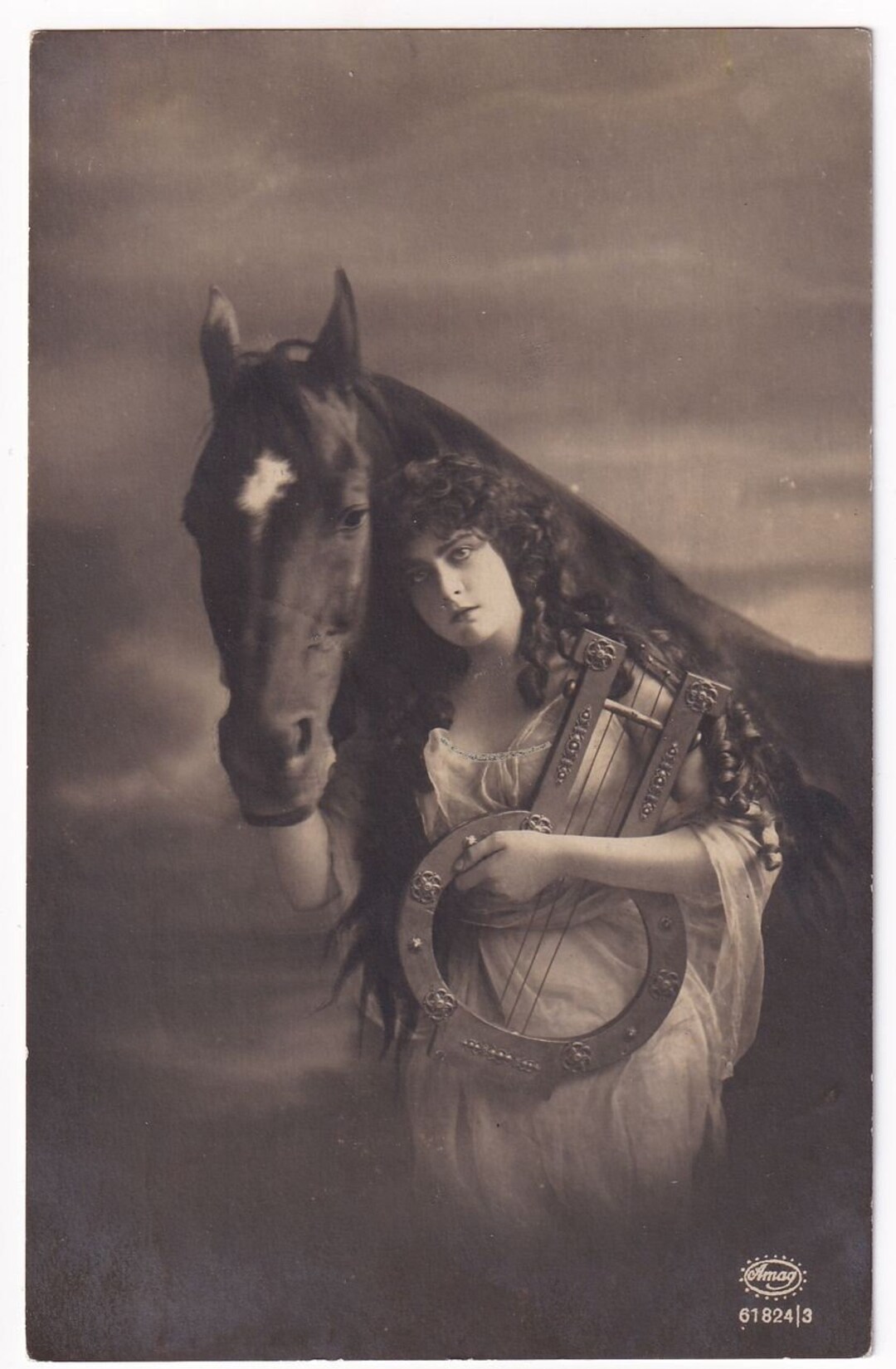 Gipsy Lady With Long Hair With Horse Antique French Real Photo Postcard ...