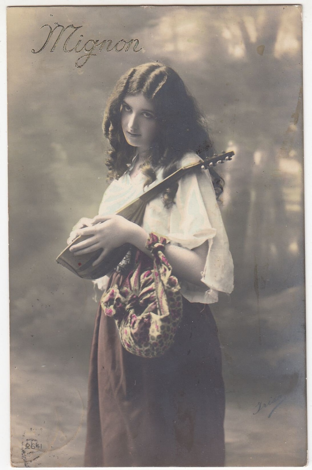 Gipsy Lady With Long Hair Mandolin Guitar Antique French Real Photo ...